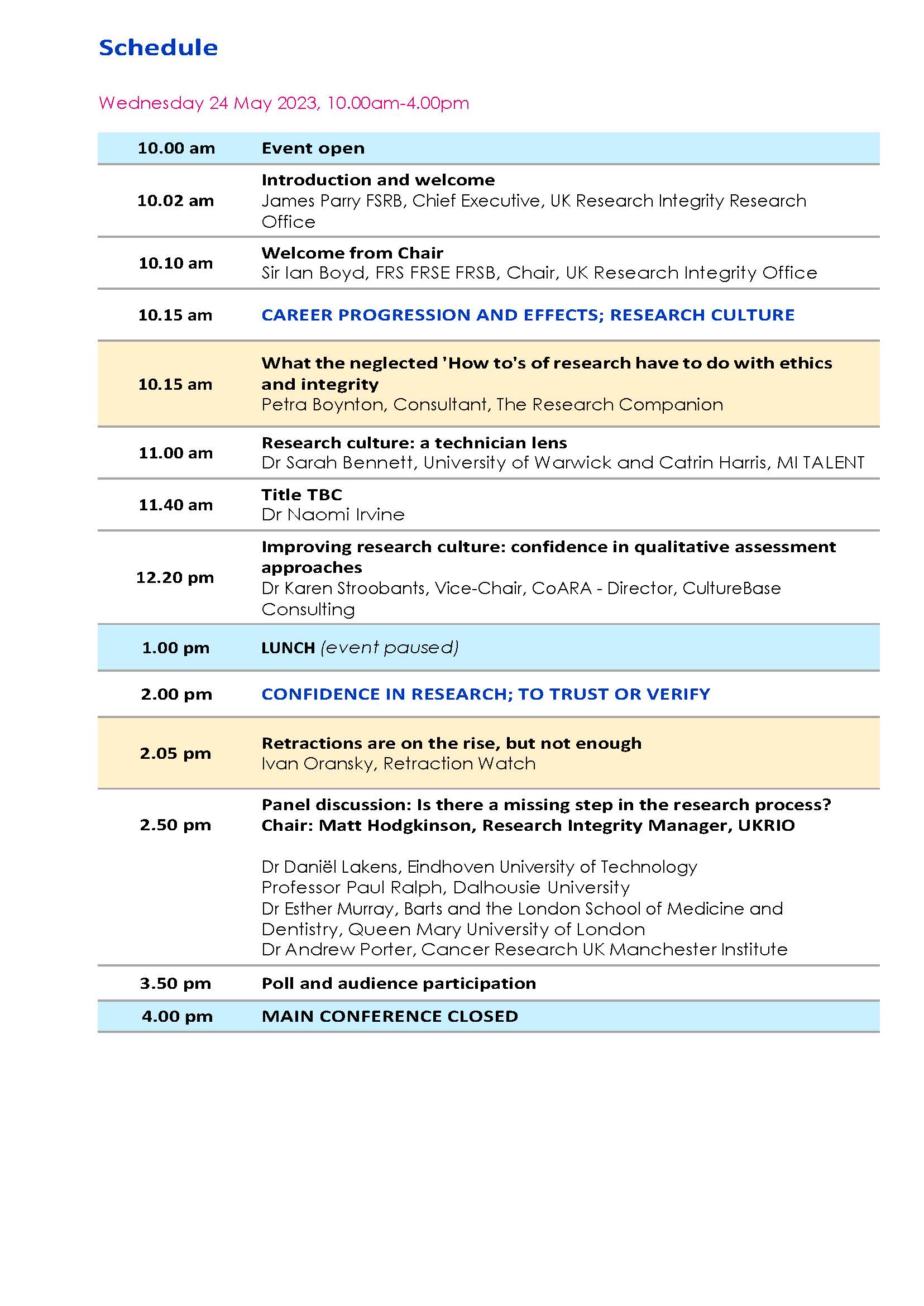 Schedule Conference 2023 - UK Research Integrity Office