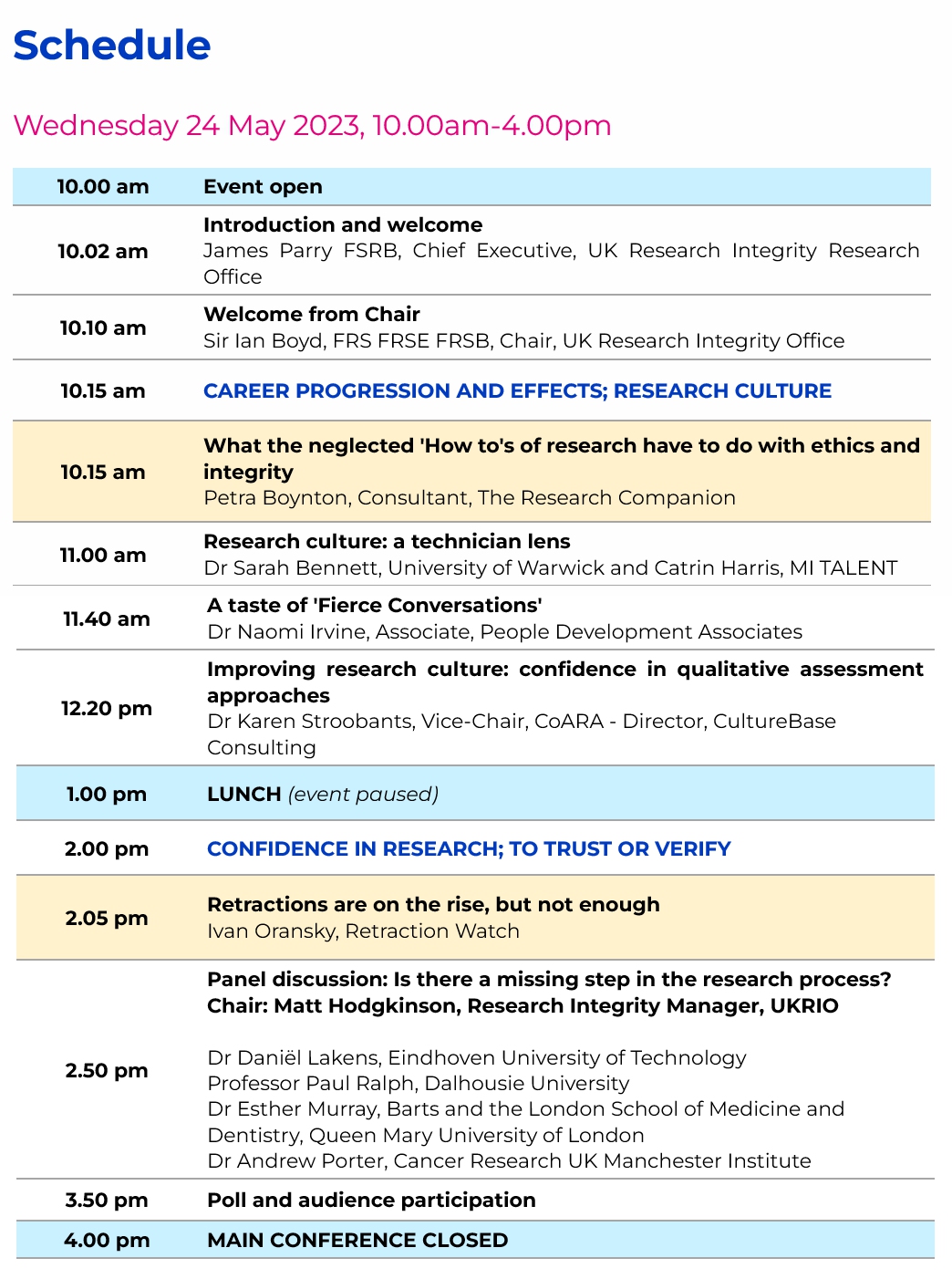 UKRIO 2023 conference schedule Day 1 - UK Research Integrity Office
